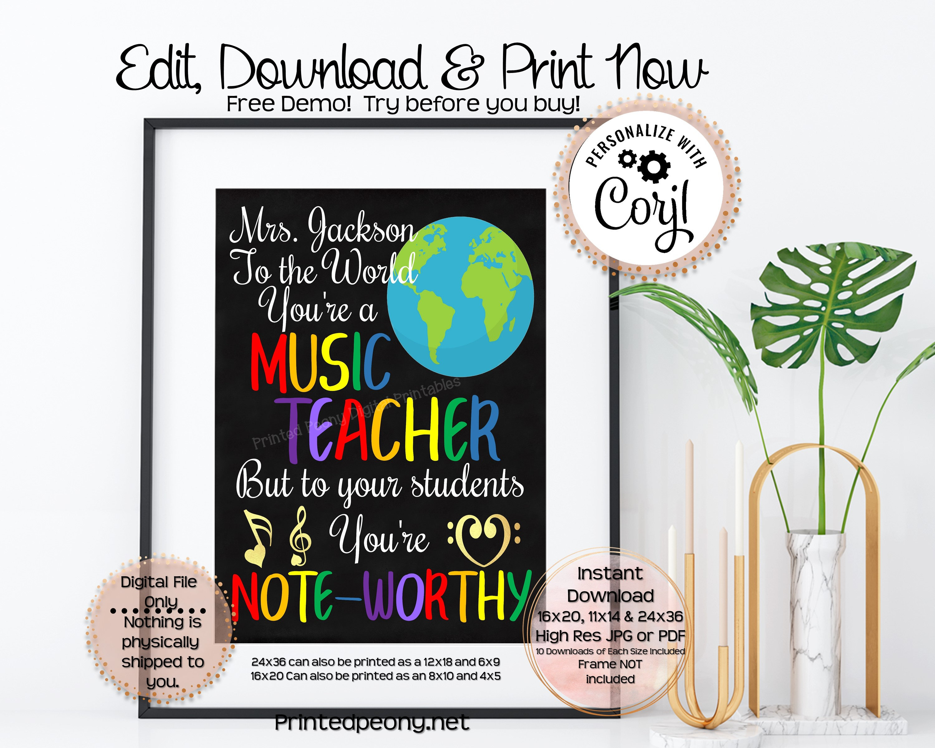 Personalized Printable Poster Music Teacher Gift Chalkboard Gift for ...