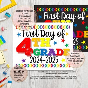 First Day of Fourth Grade Printable Sign First Day of School Sign 4th ...