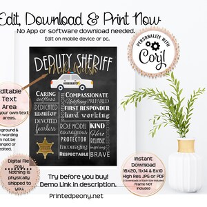 Personalized Printable Deputy Sheriff Wall Art Gift for Deputy Law ...