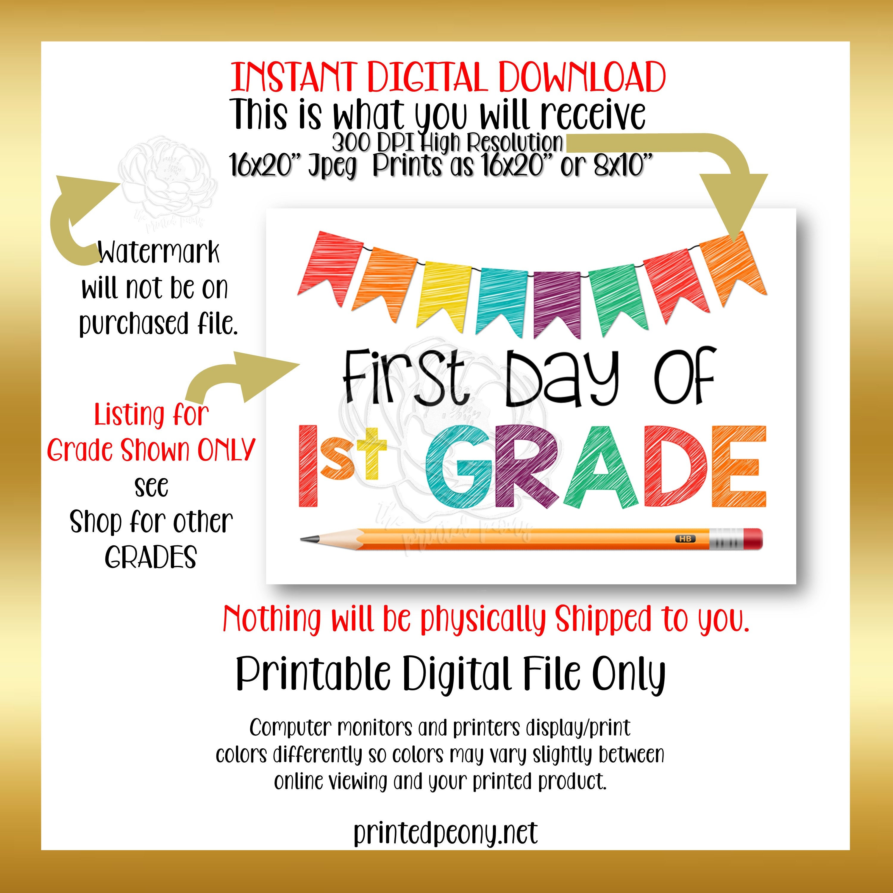 First Day of First Grade Printable Sign First Day of School Sign 1st ...