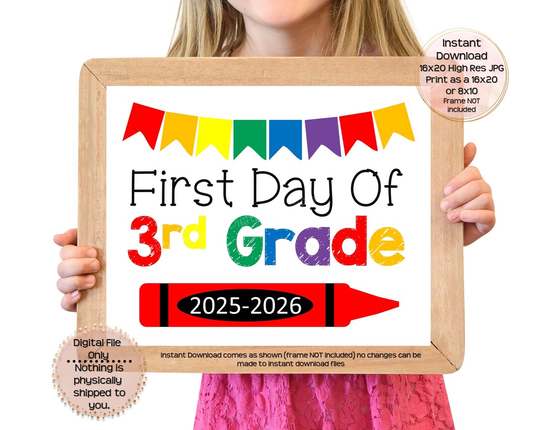 First Day of Third Grade Printable Sign First Day of School Sign 3rd ...