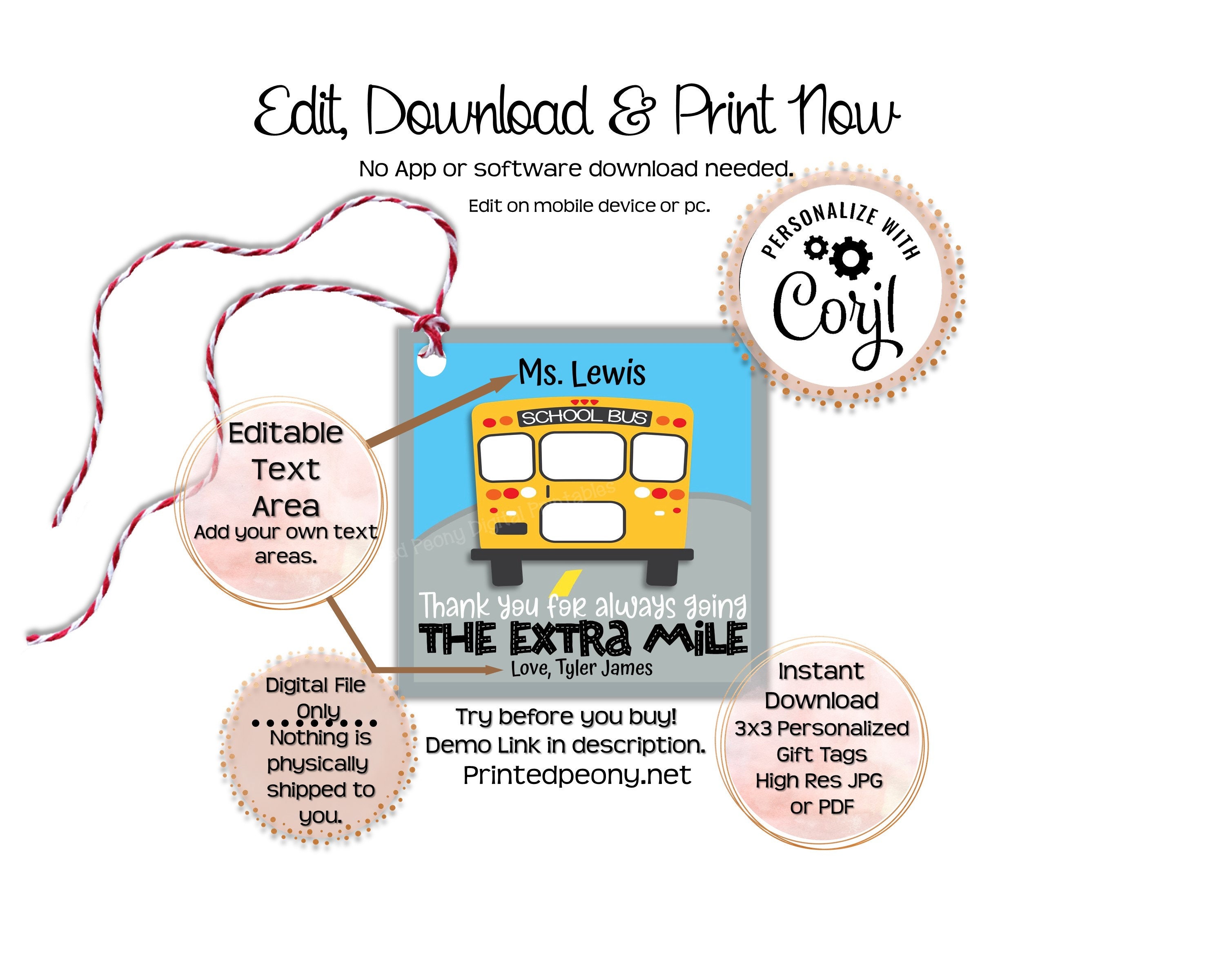 Personalized Printable Bus Driver Gift Tag Gift for Bus | Etsy