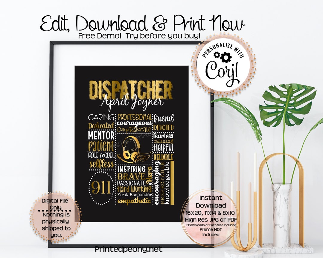 Personalized Printable 911 Dispatcher Gift Chalkboard Gift for ...
