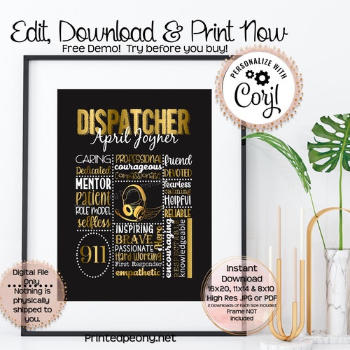 Personalized Printable 911 Dispatcher Gift Chalkboard Gift for - Etsy