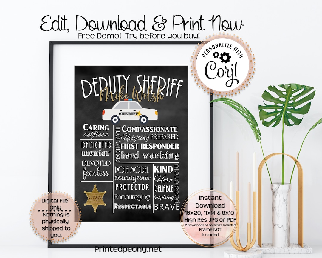 Personalized Printable Deputy Sheriff Wall Art Gift for Deputy Law ...