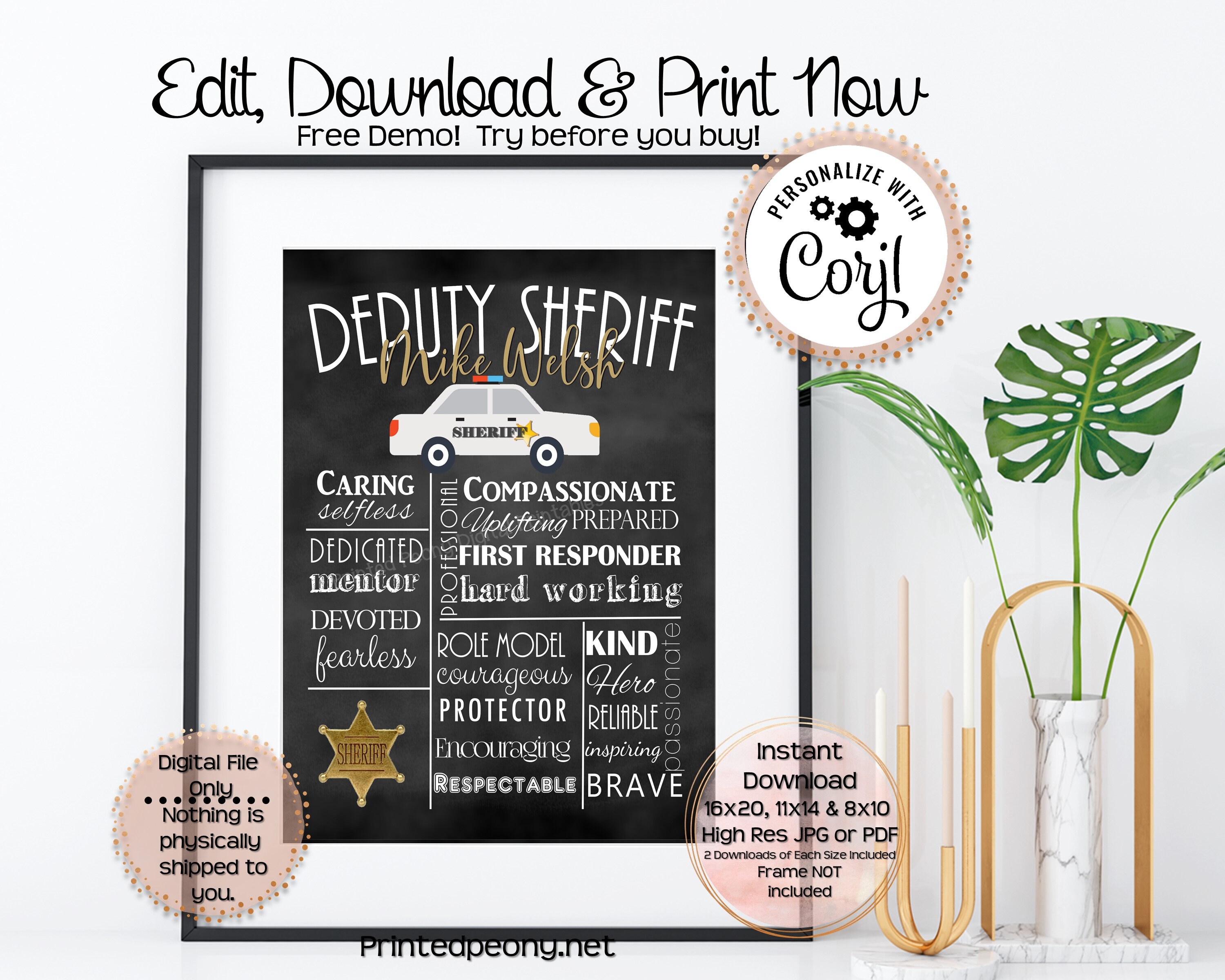 Personalized Printable Deputy Sheriff Wall Art Gift for Deputy Law ...
