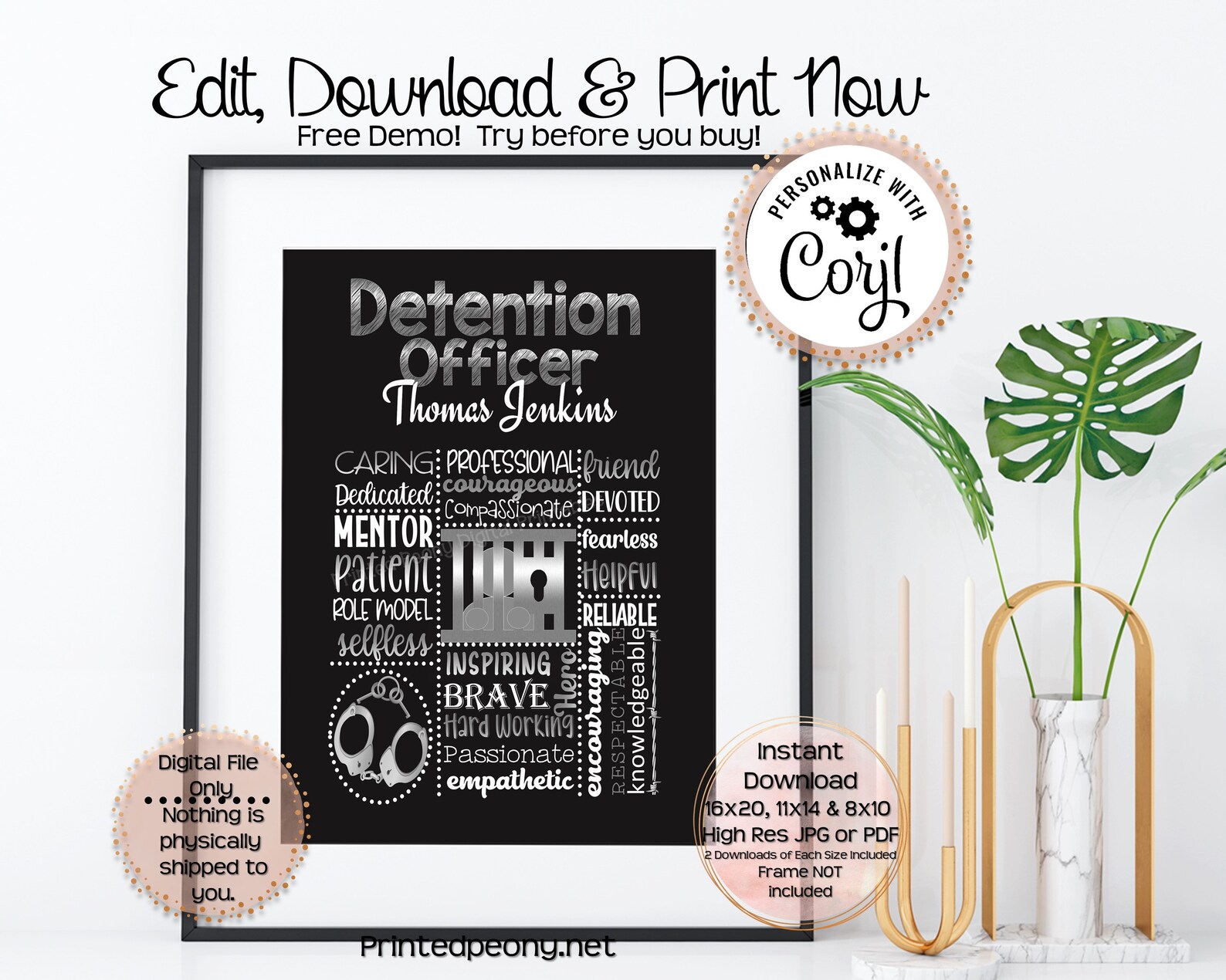 Personalized Printable Detention Officer Gift Chalkboard Gift for CO ...