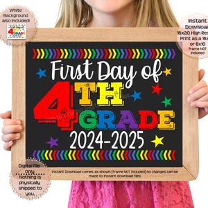 First Day of Fourth Grade Printable Sign First Day of School Sign 4th ...