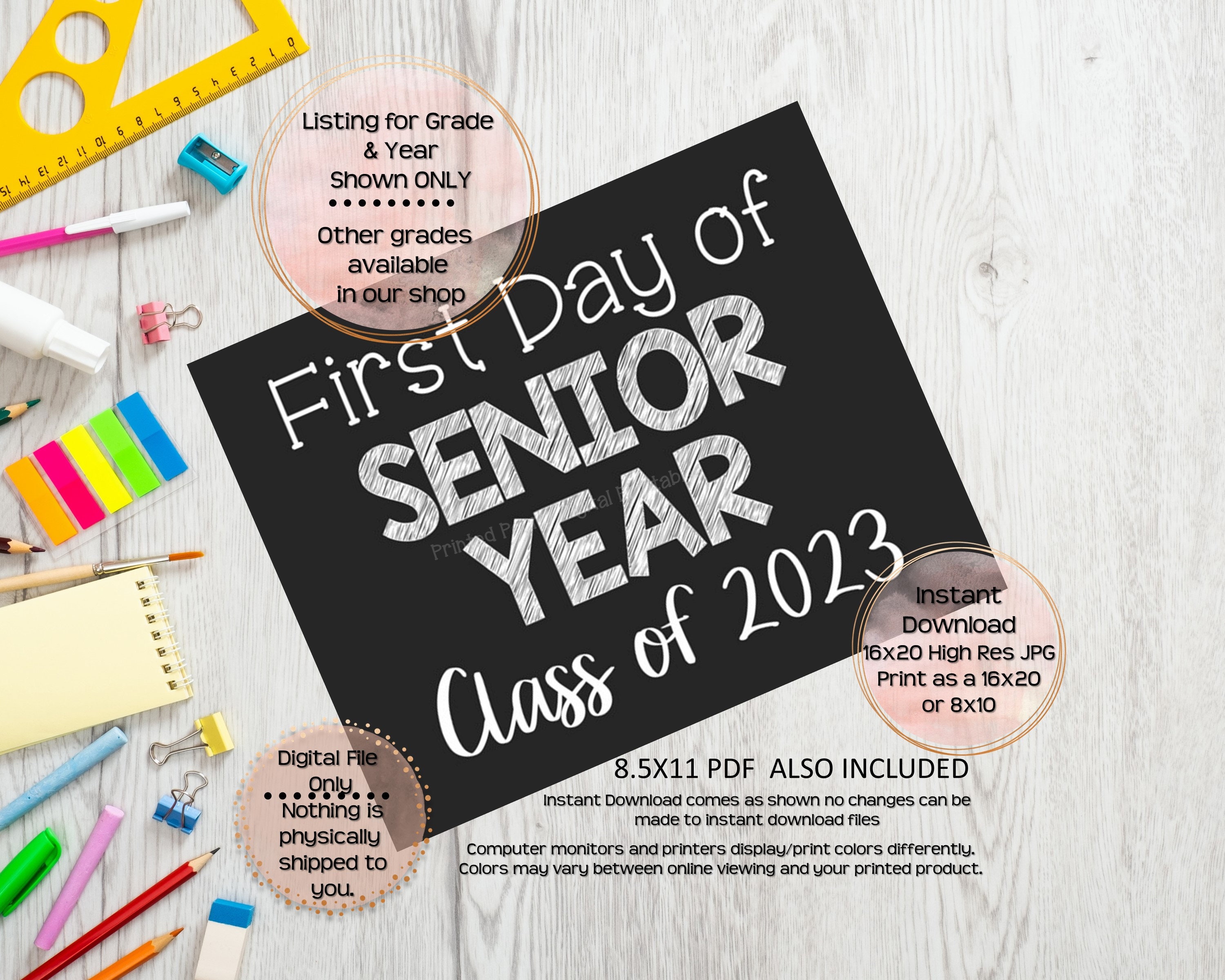 First Day of Senior Year Printable Sign First Day of School - Etsy