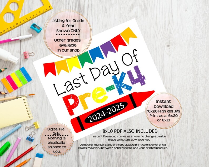 Last Day of Pre-k4 Printable Sign Last Day of School Sign Pre-k4 Photo ...