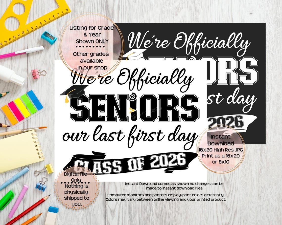 First Day of Senior Year Printable Sign First Day of School Sign Twin ...
