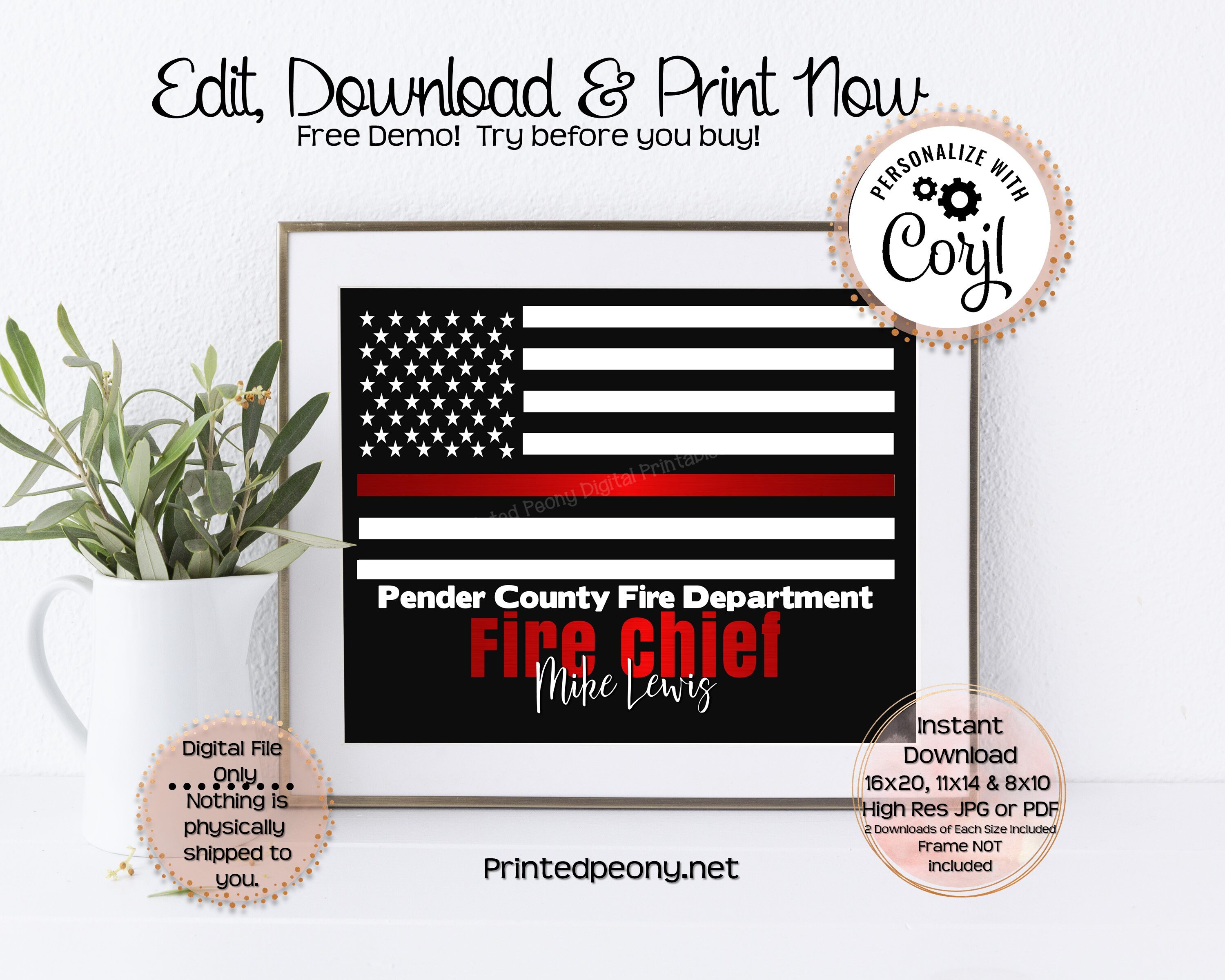 Personalized Printable Firefighter Wall Art Chalkboard Gift | Etsy