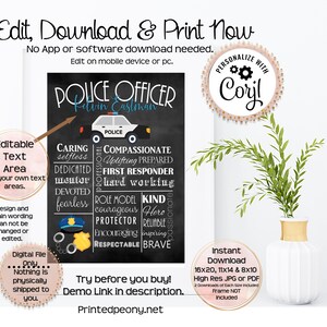 Personalized Printable Police Officer Wall Art Gift for Policeman Law ...