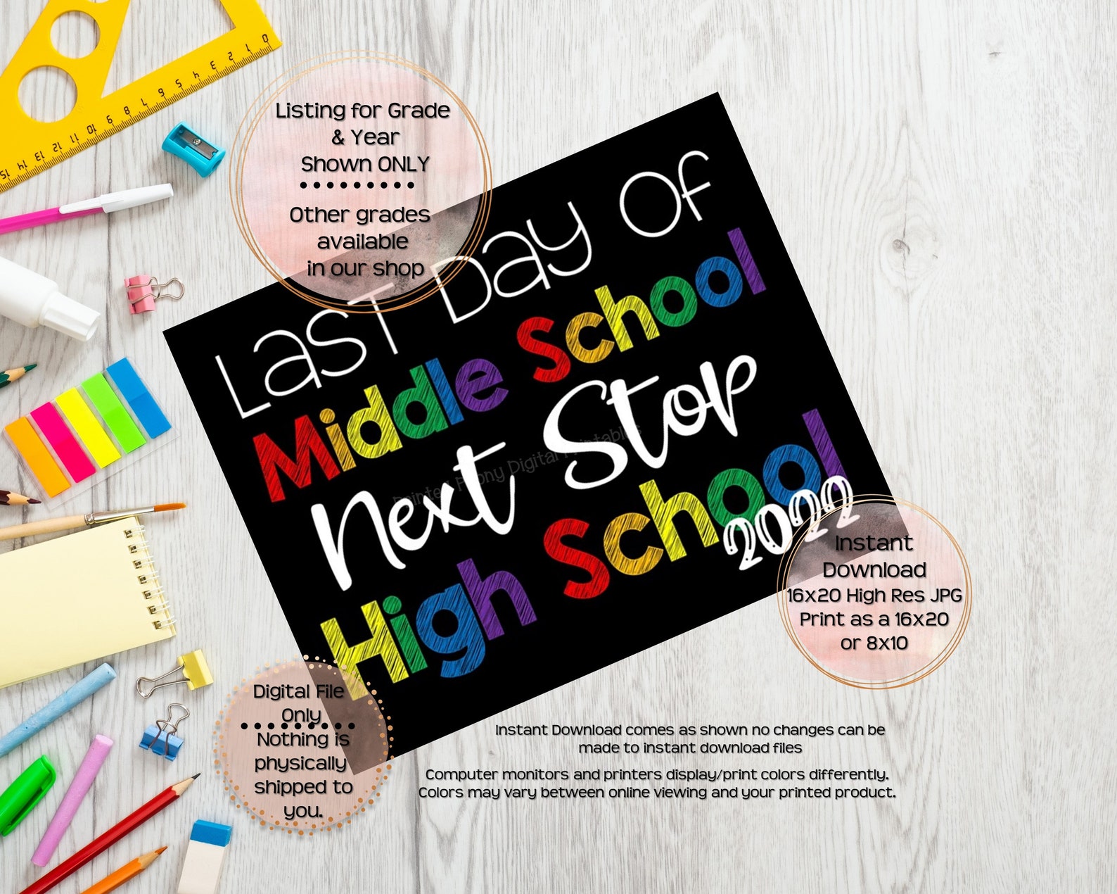 Last Day of Middle School Printable Sign End of School Sign | Etsy