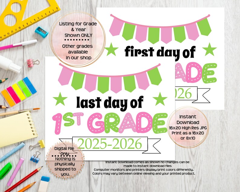 First Day of First Grade Printable Sign End of School Sign 1st Grade ...