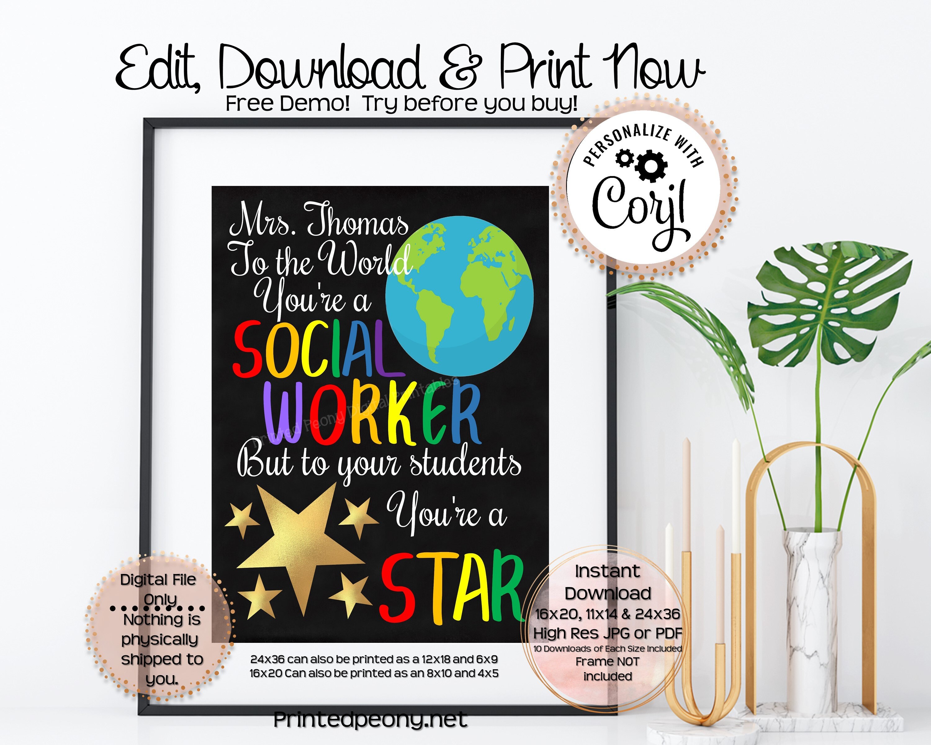Personalized Printable Poster Social Worker Gift Chalkboard Gift for ...