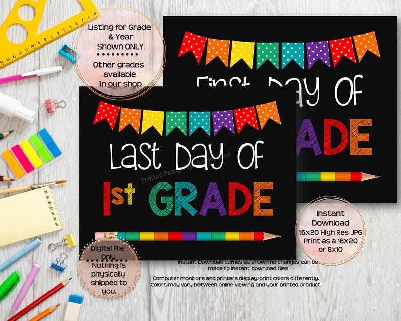 First & Last Day of First Grade Printable Sign First Day of School Sign ...