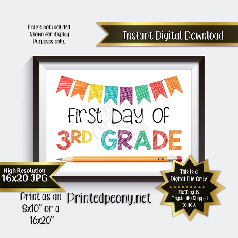 First Day of Third Grade Printable Sign First Day of School Sign 3rd ...