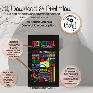 Personalized Printable 4x6 Principal Gift for Principal Thank You Gift ...