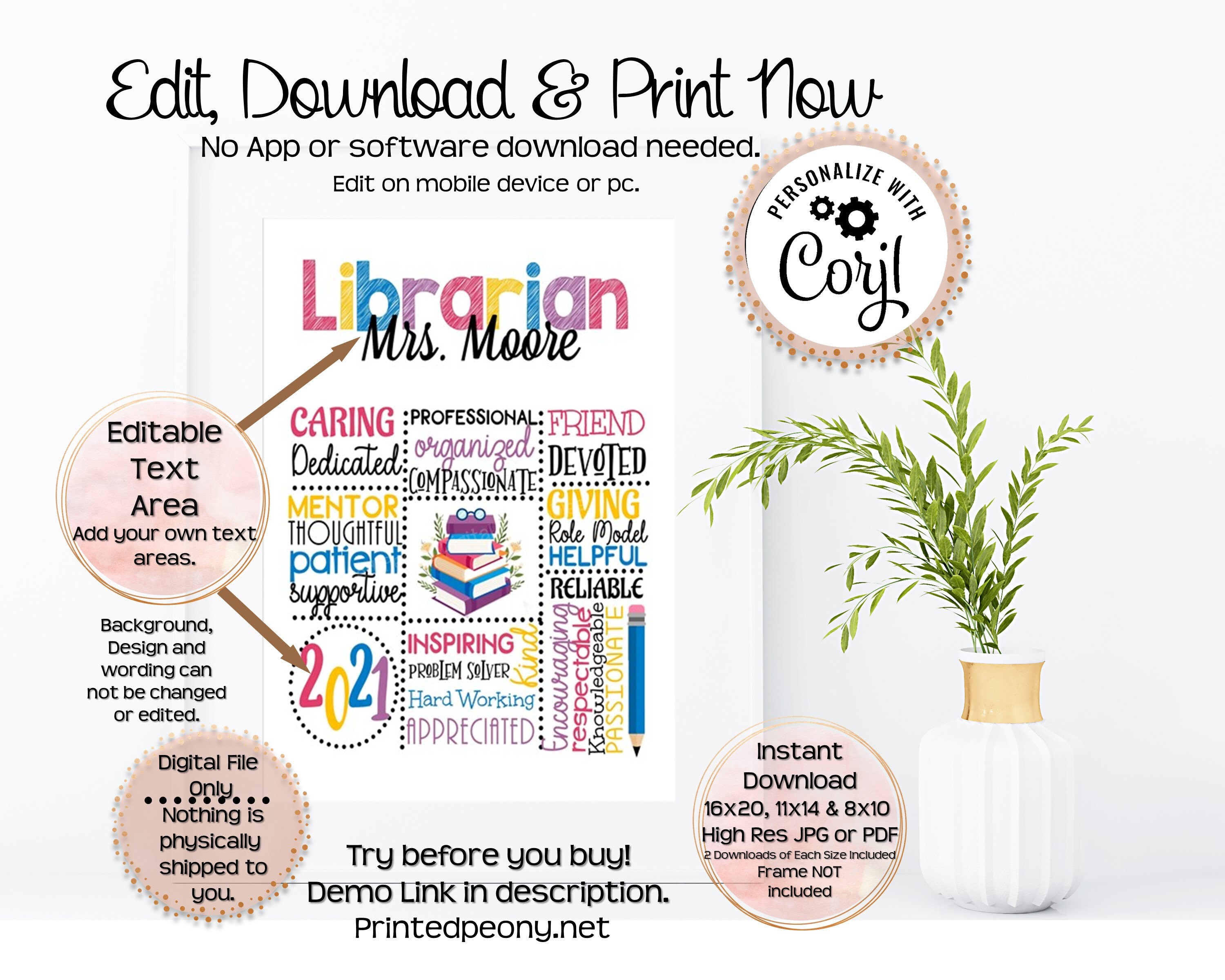 Personalized Printable Librarian Gift School Librarian Gift for ...