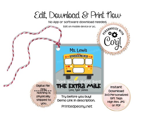 Personalized Printable Bus Driver Gift Tag Gift for Bus | Etsy