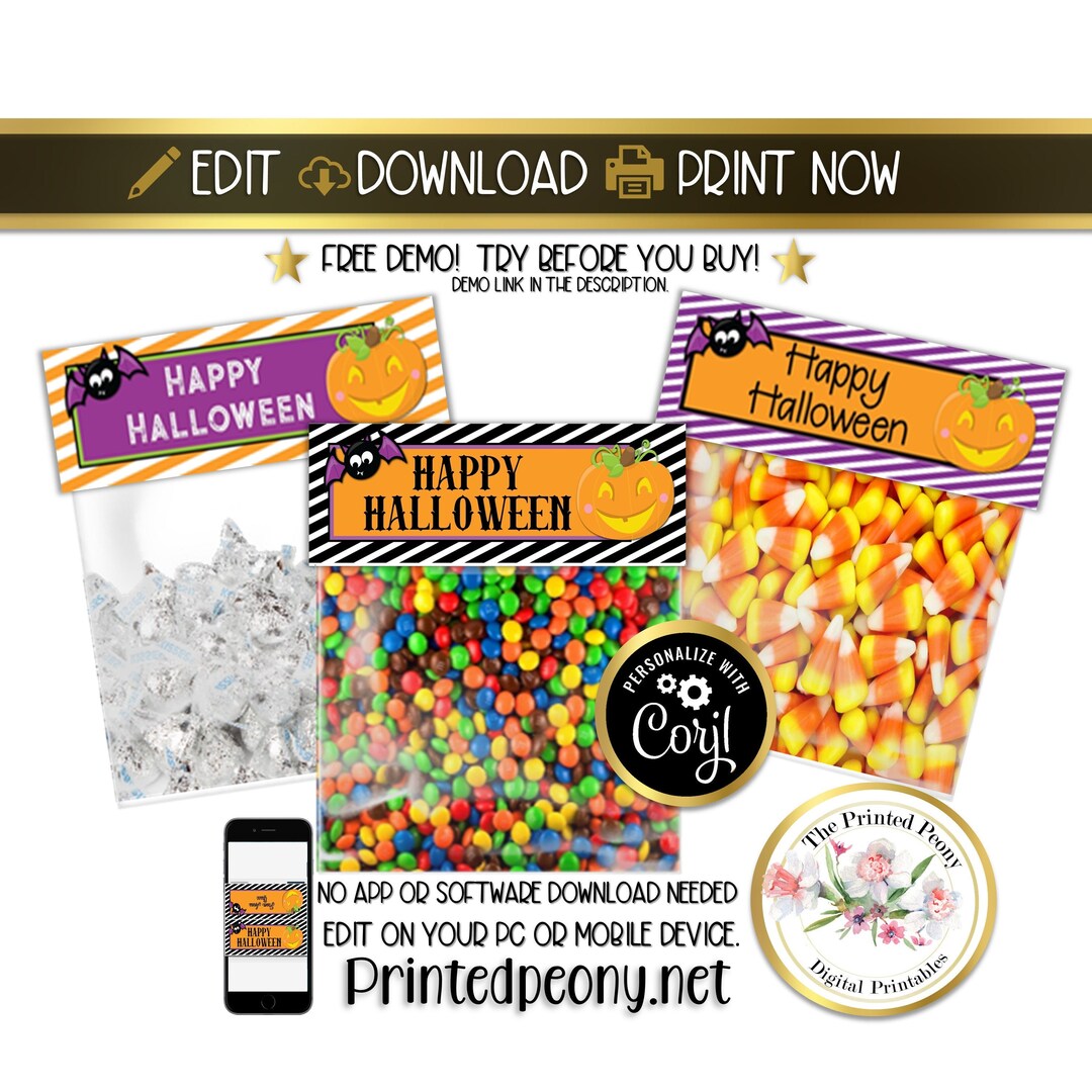 PRINTABLE Halloween Treat Bag Toppers Halloween Party Favors Treat Bags ...