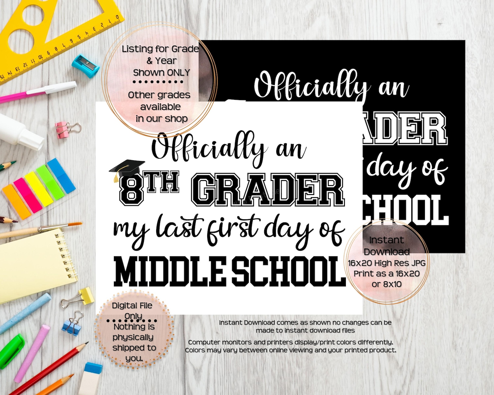 First Day of Eighth Grade Printable Sign First Day of School Sign 8th ...