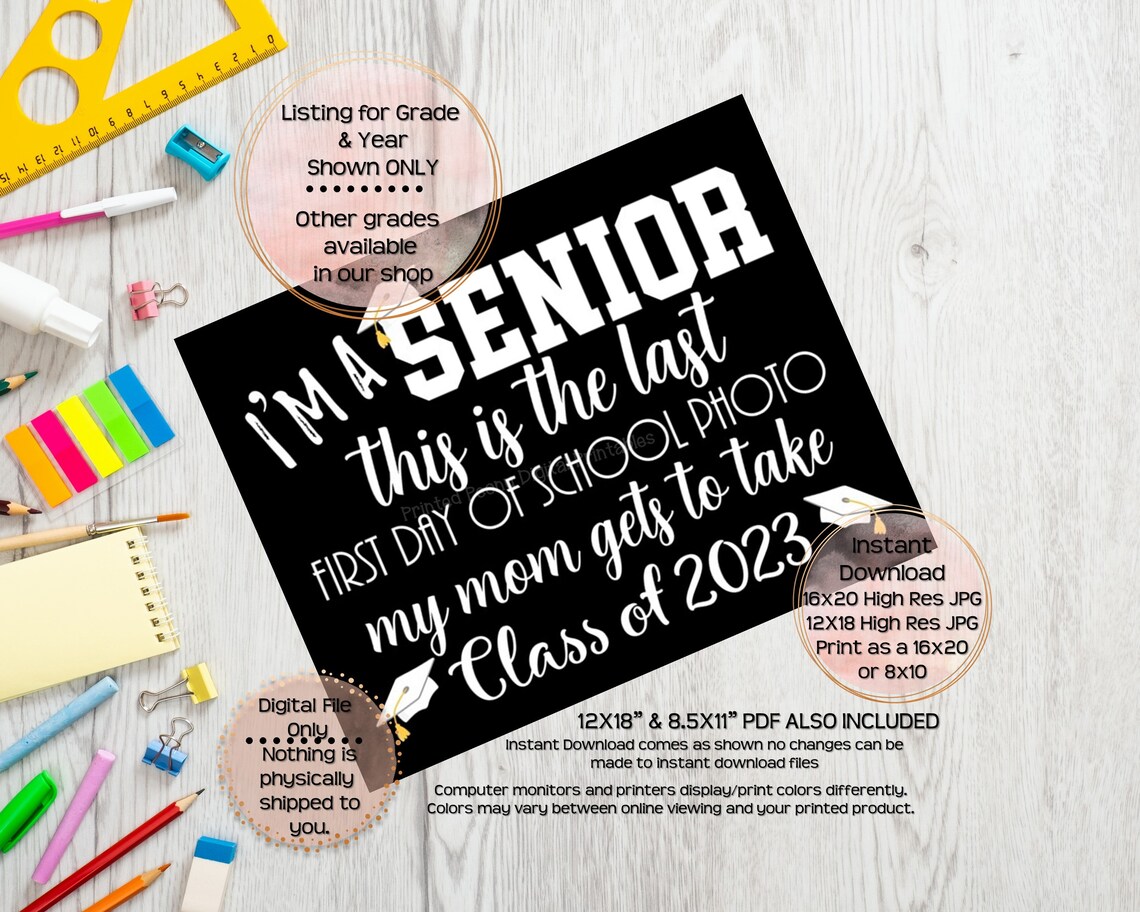 First Day of Senior Year Printable Sign First Day of School - Etsy