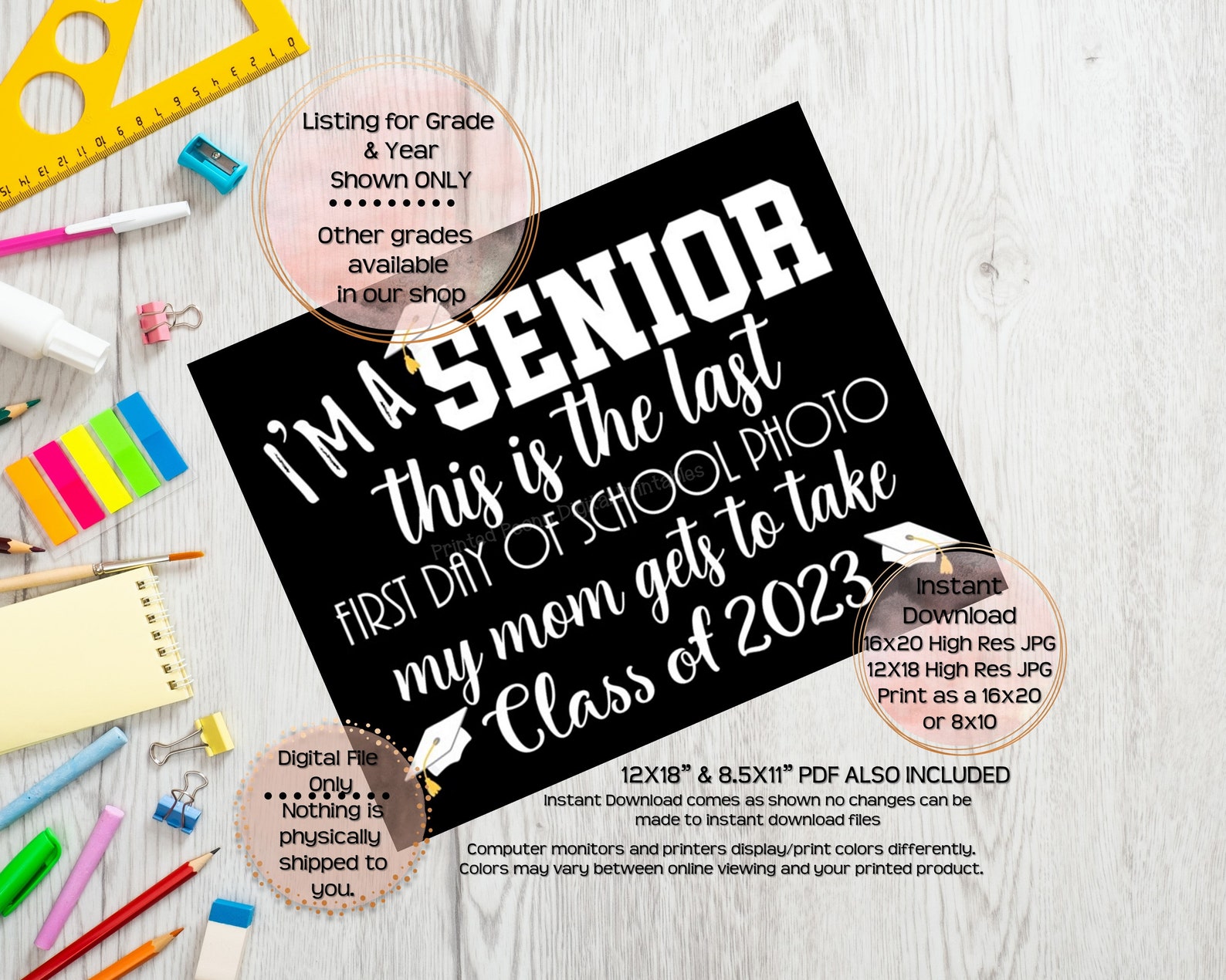 First Day of Senior Year Printable Sign First Day of School - Etsy