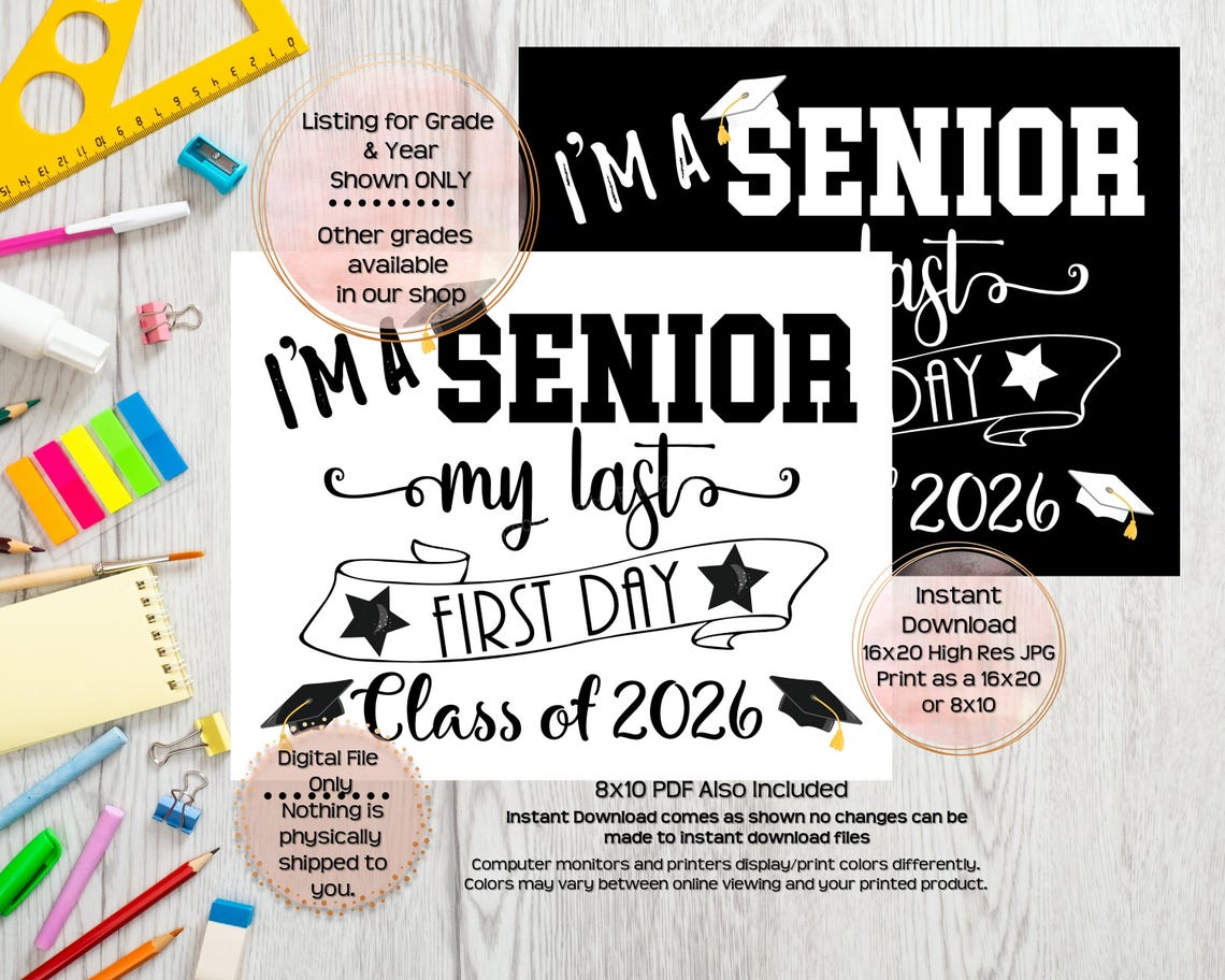 First Day of Senior Year Printable First Day of School Sign 12th Grade ...