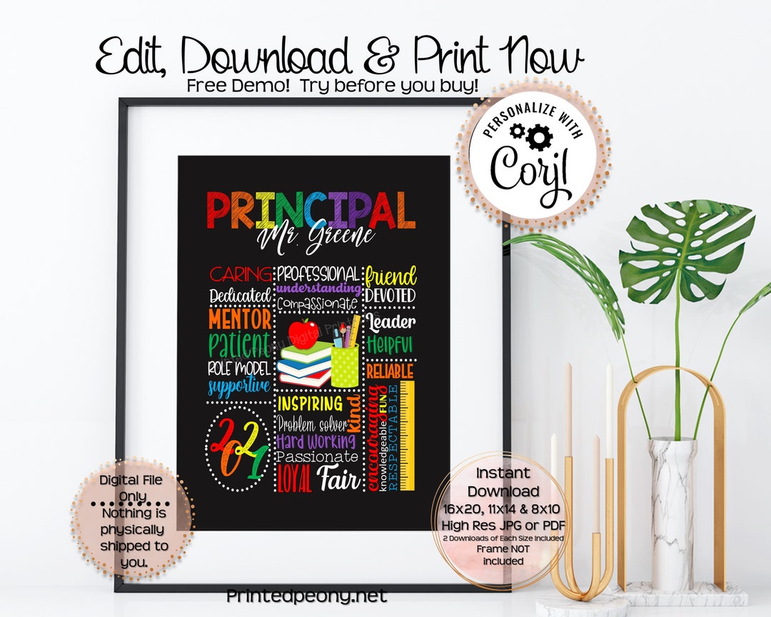 Personalized Printable Principal Gift Chalkboard Gift for Boss Thank ...
