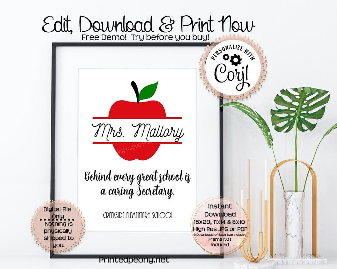 Personalized Printable School Secretary Gift Chalkboard Gift for School ...