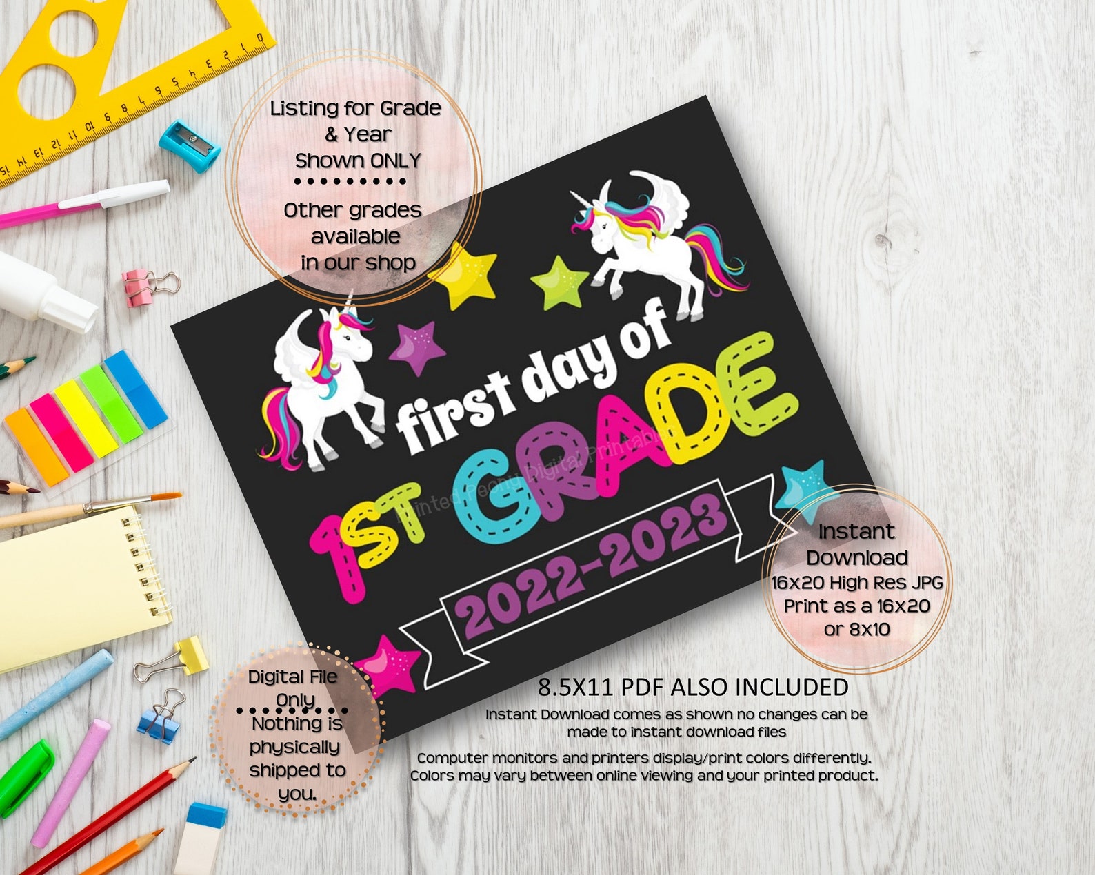 First Day of First Grade Printable Sign First Day of School - Etsy