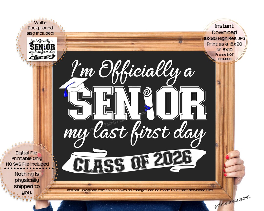 First Day of Senior Year Printable Sign First Day of School Sign 12th ...