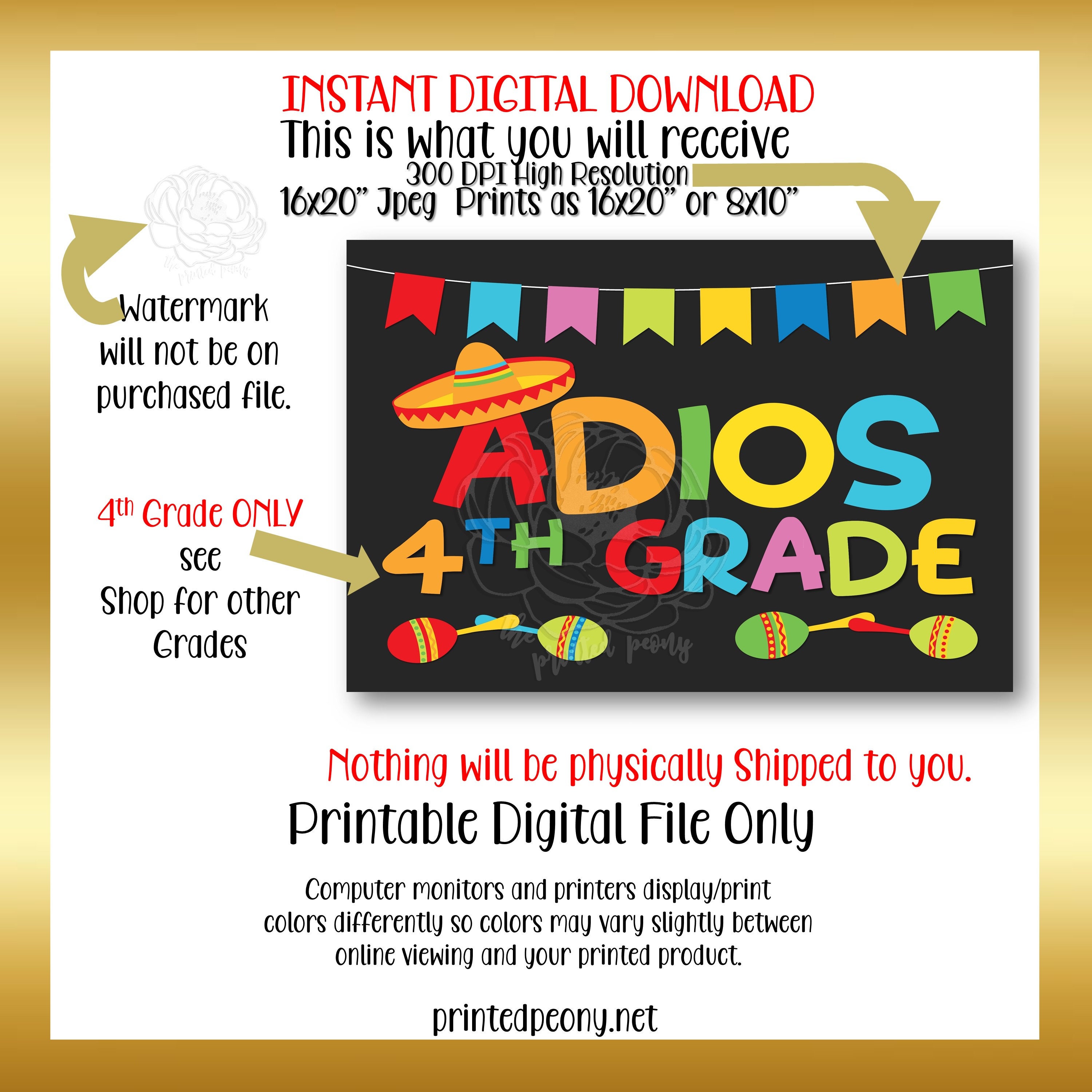 Last Day of Fourth Grade Printable Sign End of School Sign 4th Grade ...