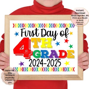 First Day of Fourth Grade Printable Sign First Day of School Sign 4th ...