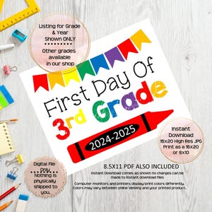 First Day of Third Grade Printable Sign First Day of School Sign 3rd ...