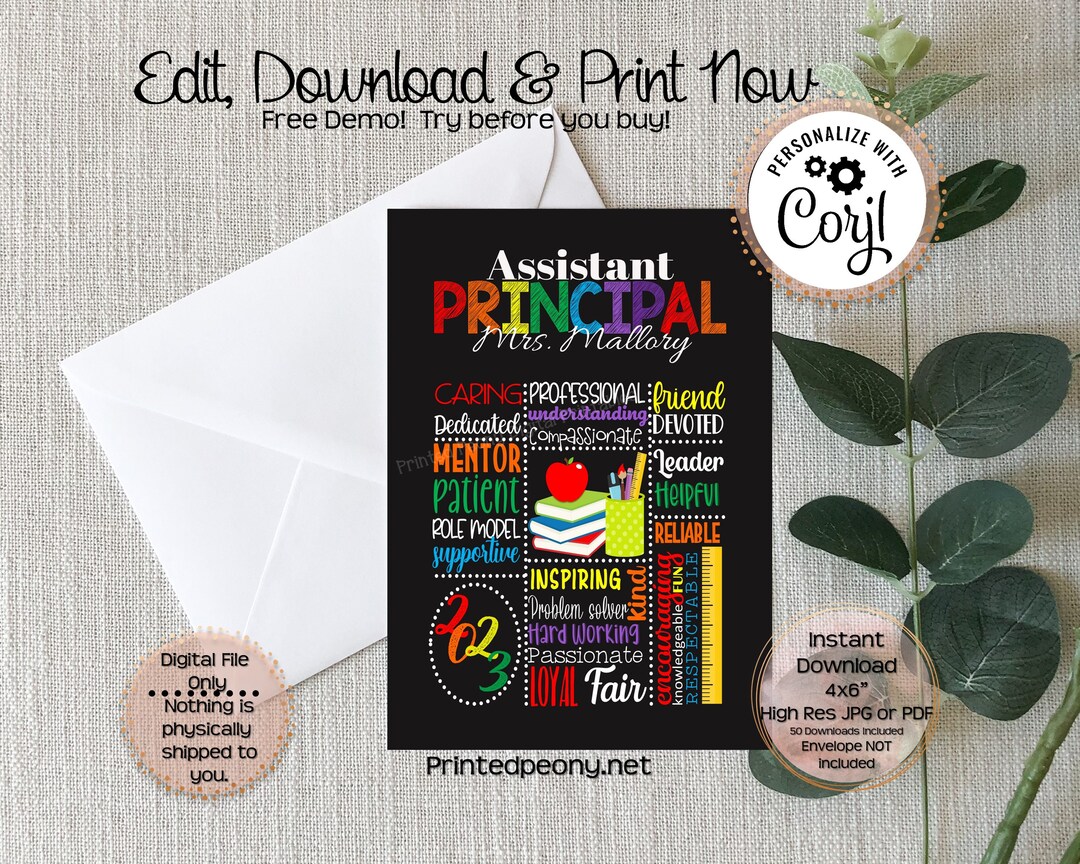 Personalized Printable 4x6 Principal Gift for Principal Thank You Gift ...