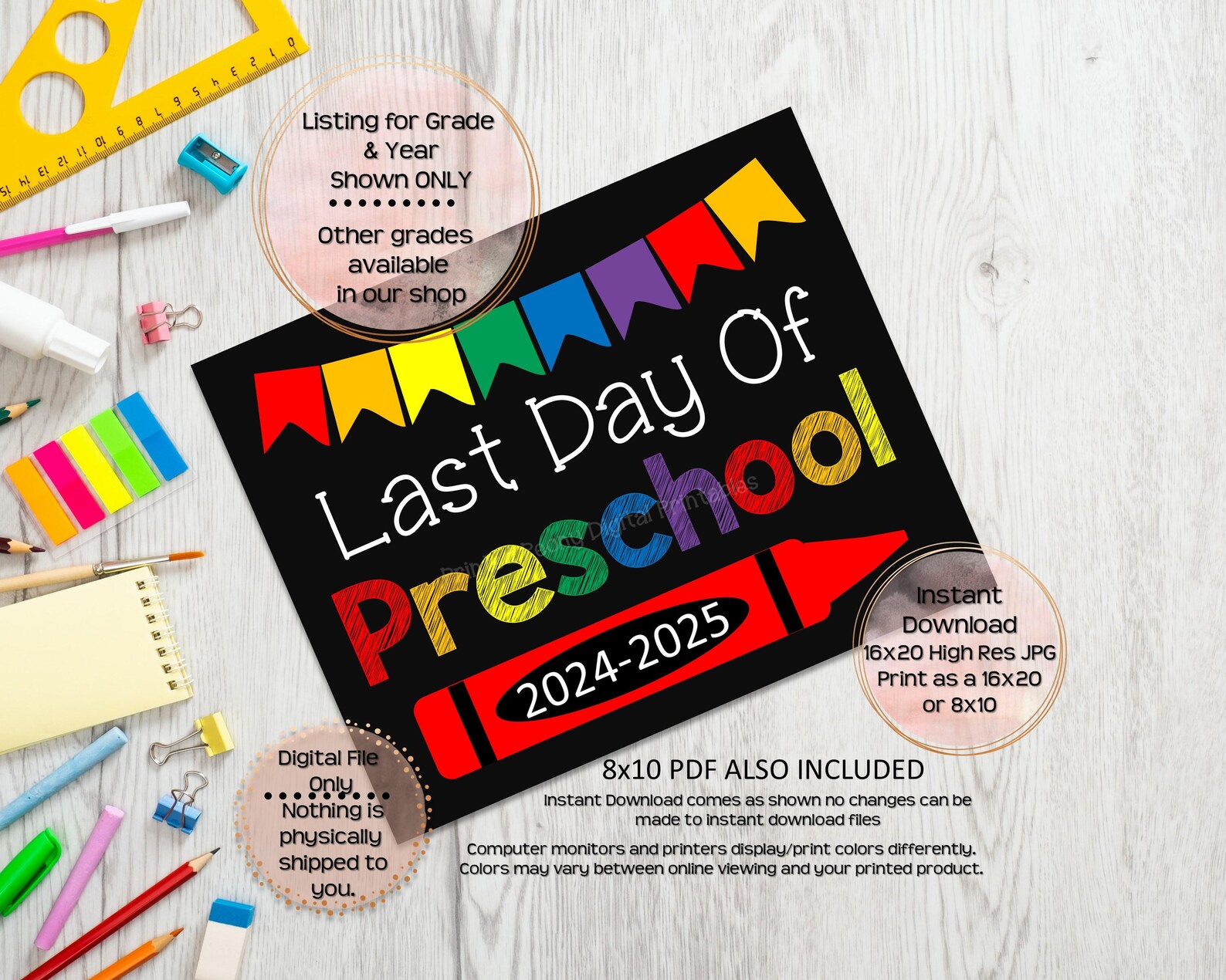Last Day of Preschool Printable Sign End of School Sign Pre-k Photo ...