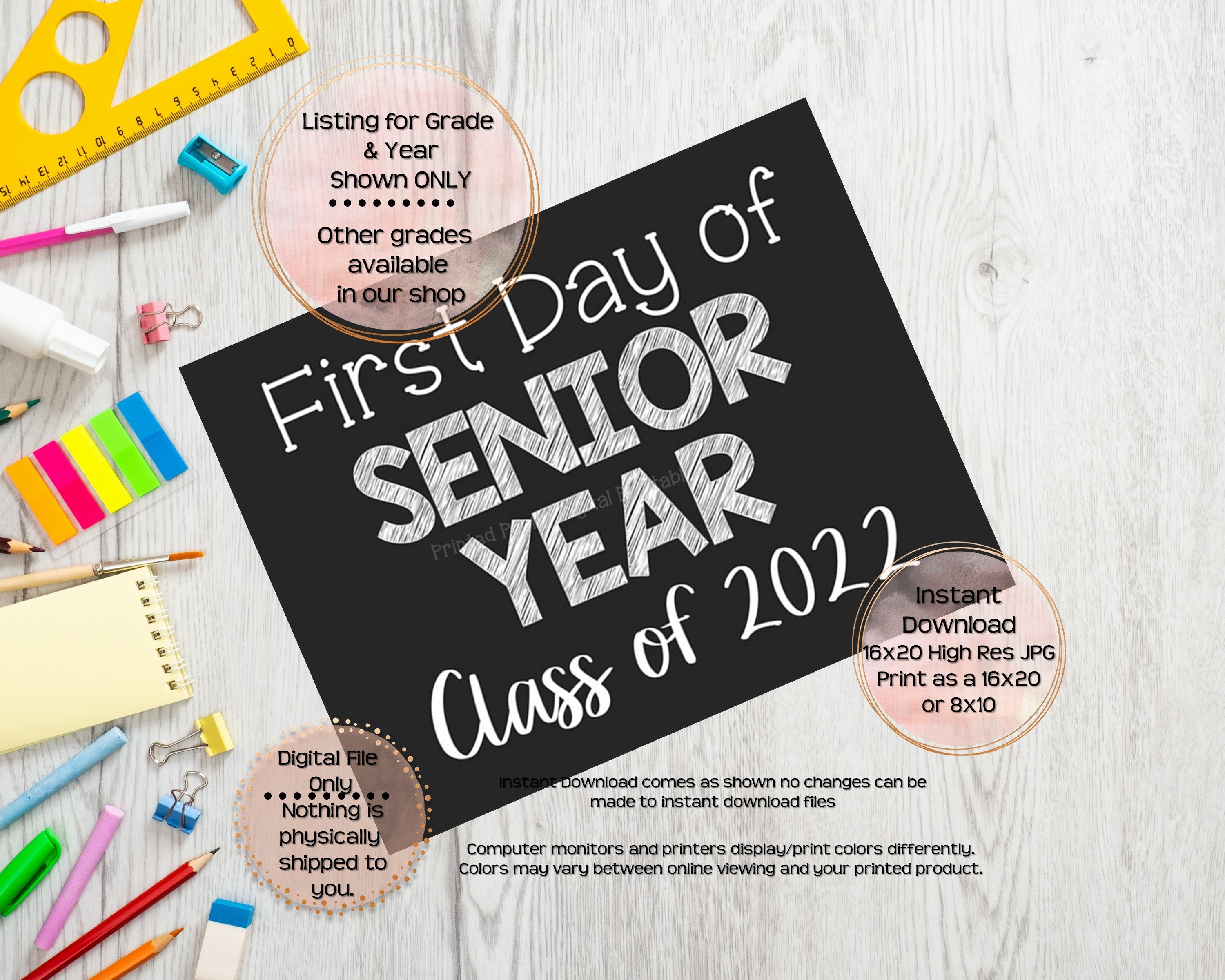 First Day of Senior Year Printable Sign First Day of School | Etsy