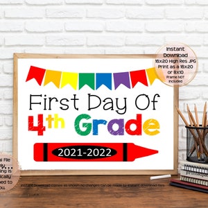First Day of Fourth Grade Printable Sign First Day of School | Etsy