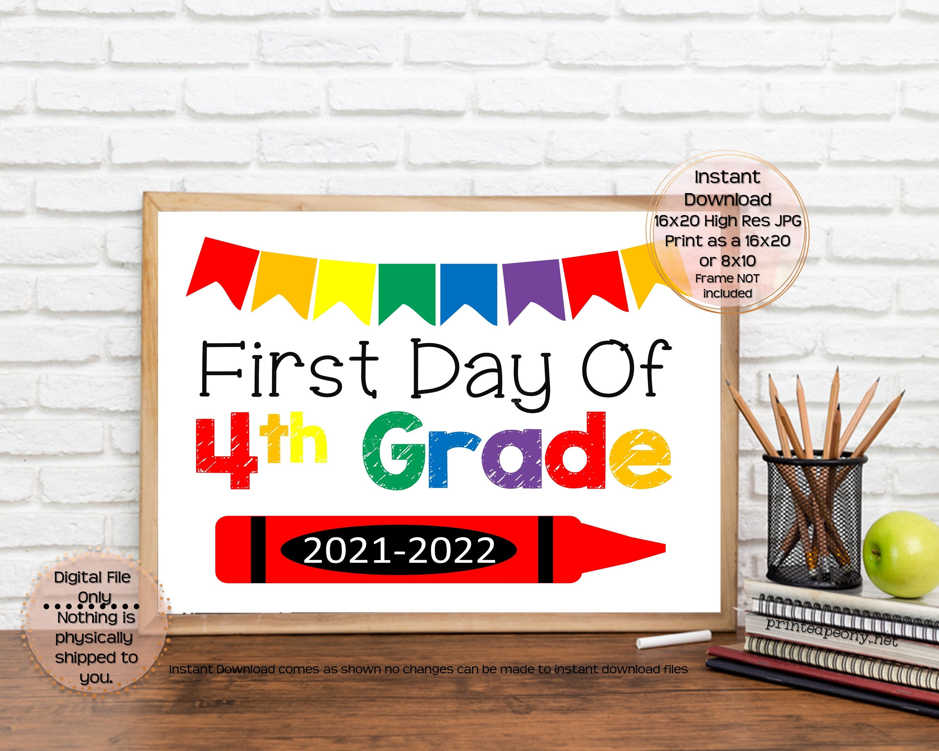 First Day of Fourth Grade Printable Sign First Day of School | Etsy