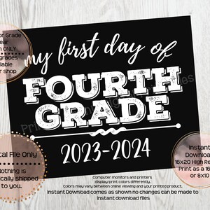First Day of Fourth Grade Printable Sign First Day of School Sign 4th ...