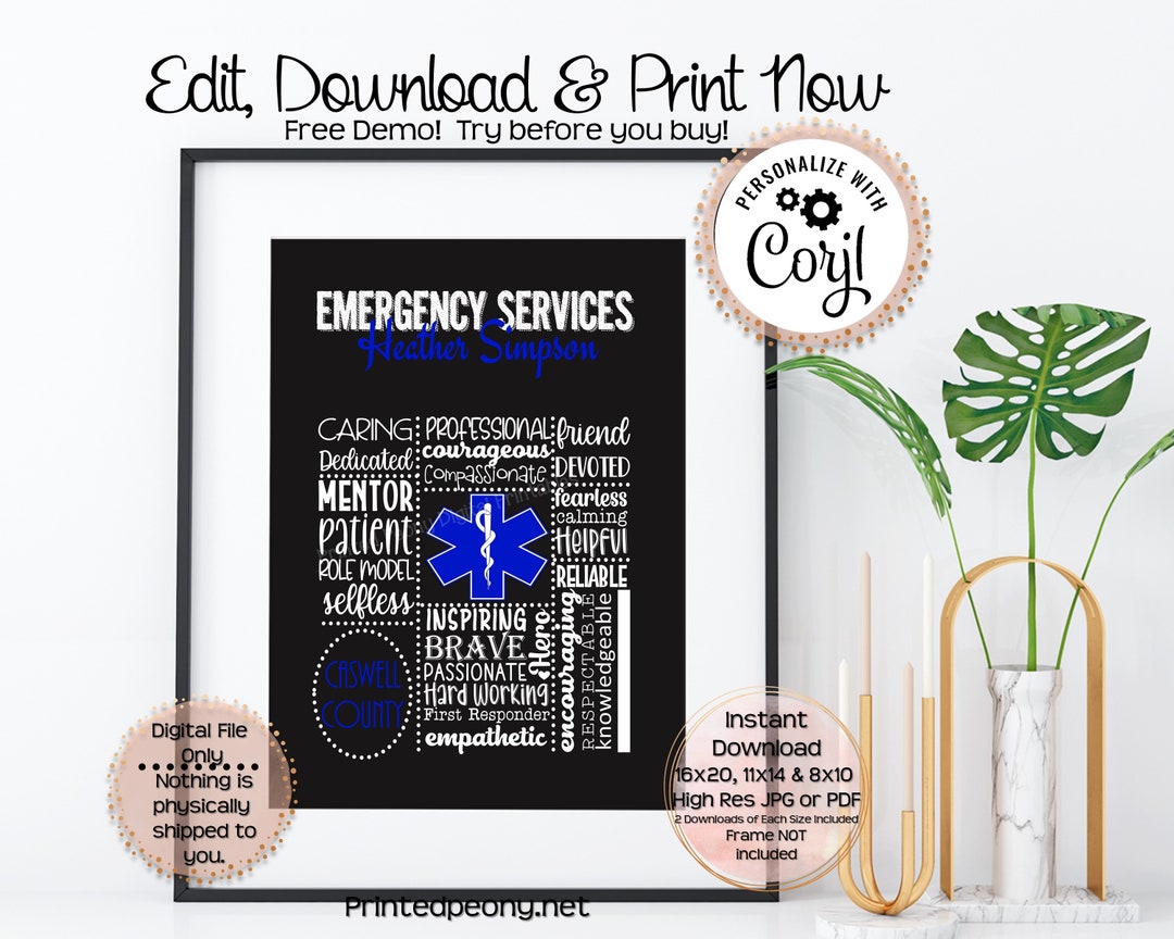 Personalized Printable Emergency Services Gift for EMS Gift Emergency ...
