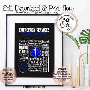 Personalized Printable Emergency Services Gift for EMS Gift Emergency ...