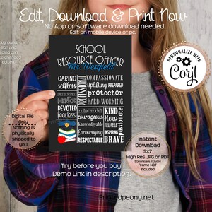 Personalized Printable School Resource Officer 5x7 Gift Chalkboard Gift ...