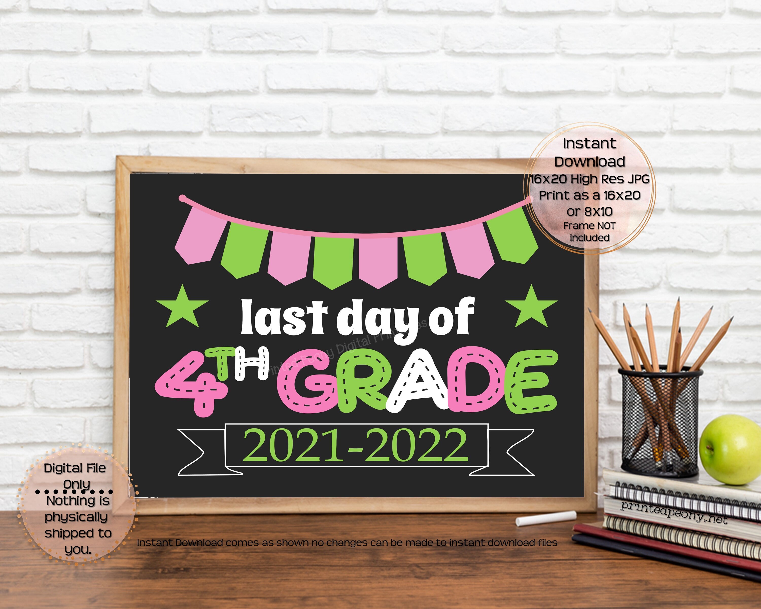 Last Day of Fourth Grade Printable Sign End of School Sign 4th | Etsy