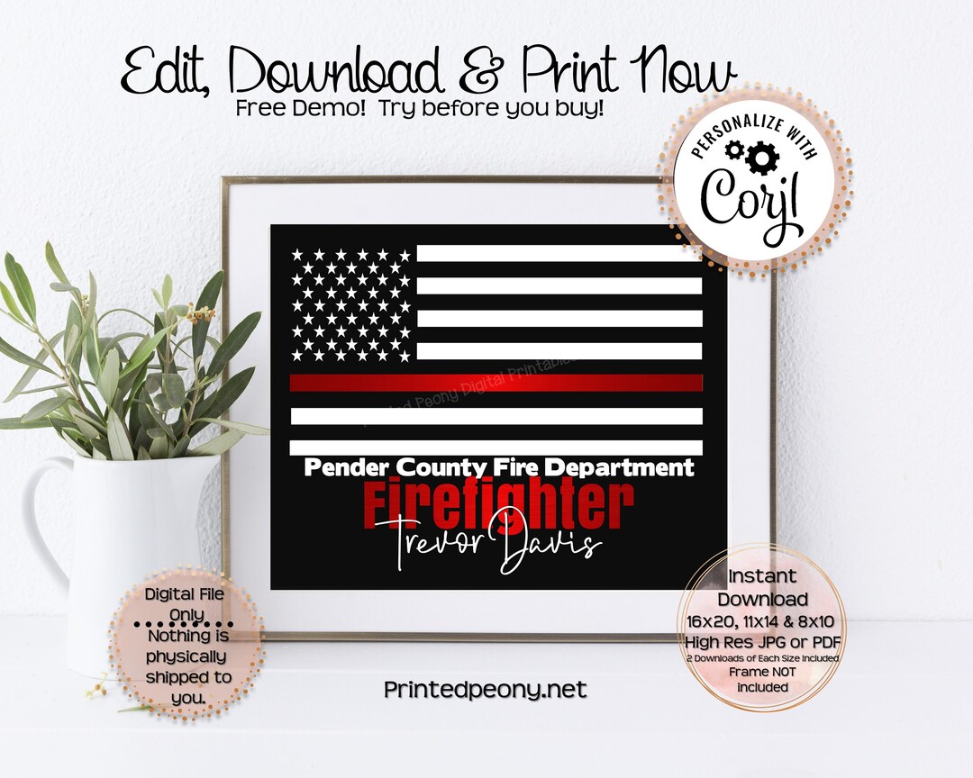 Personalized Printable Firefighter Wall Art Chalkboard Gift for ...