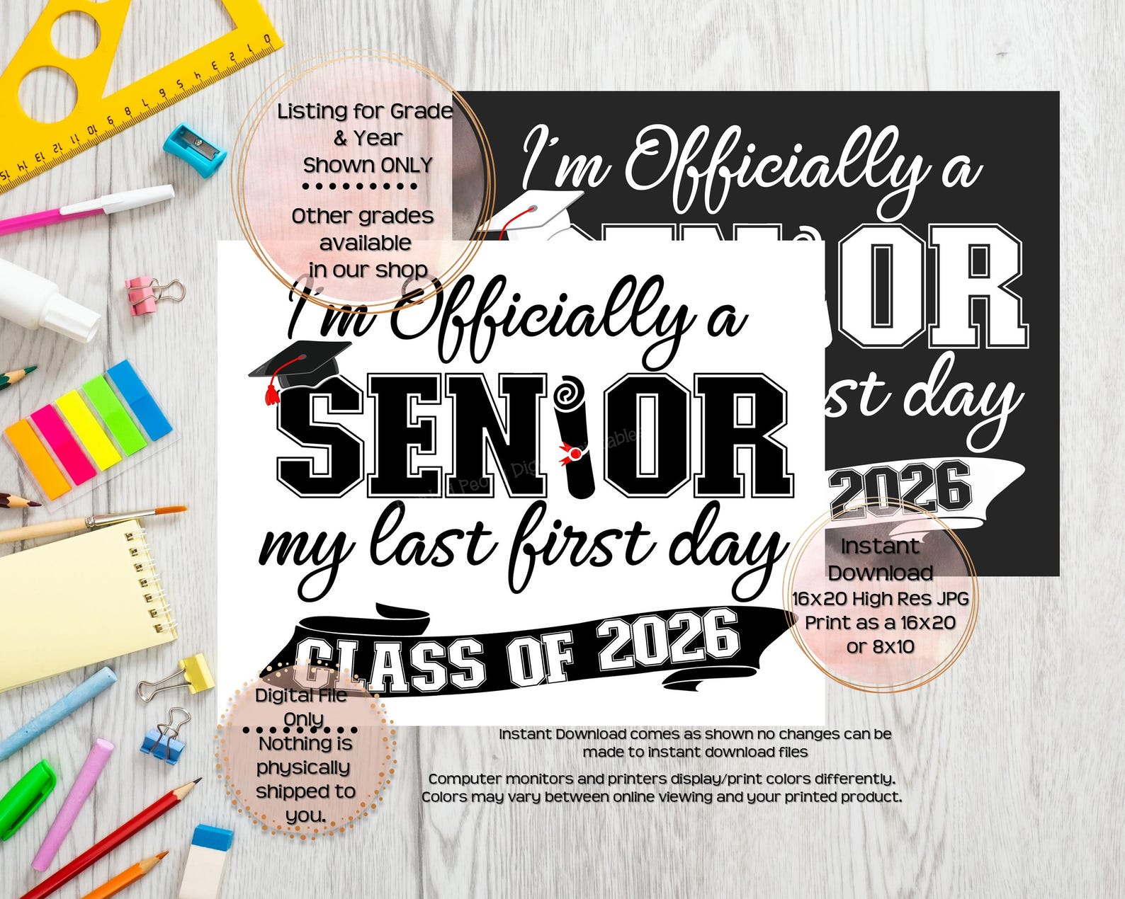 First Day of Senior Year Printable Sign First Day of School Sign 12th ...