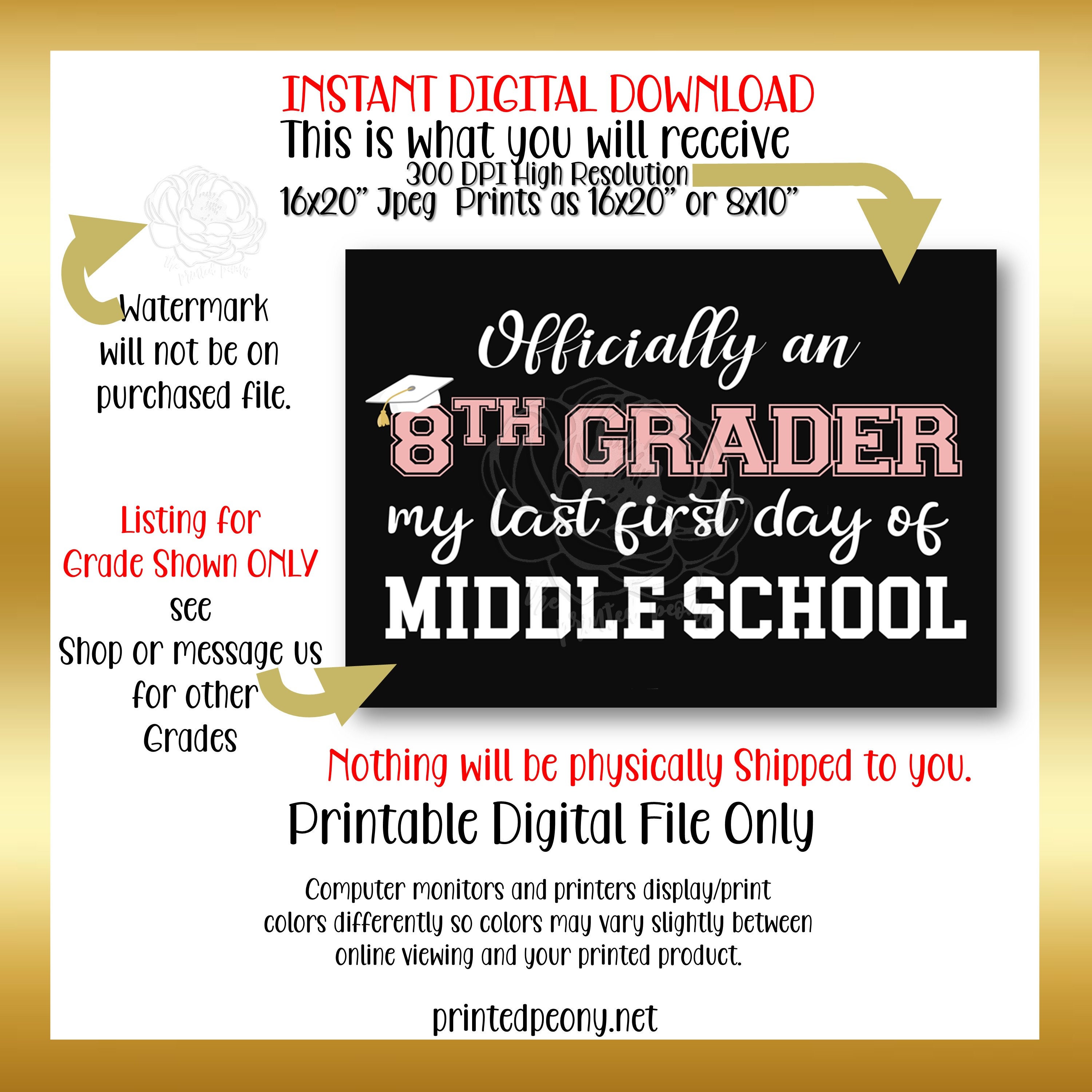 First Day of Eighth Grade Printable Sign First Day of School Sign 8th ...
